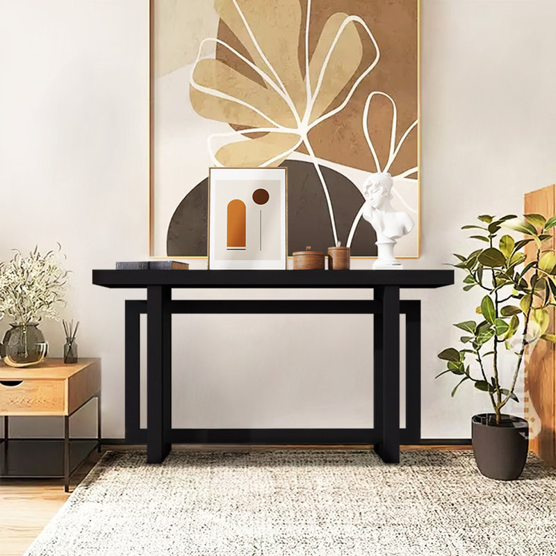 Ebern Designs Brazos Modern Console Table Sofa Table with Concrete Top, 59'' Long Accent ...